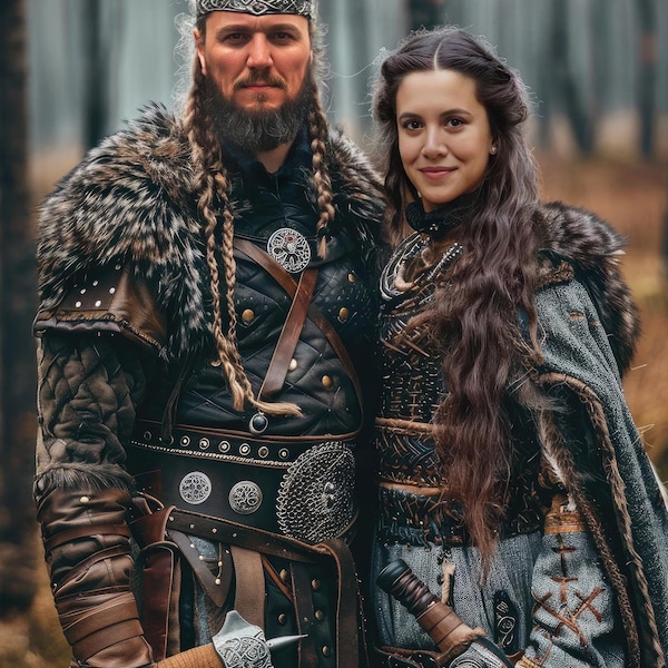 Custom Viking Couple Portrait: Personalized Scandinavian Art (digital ...