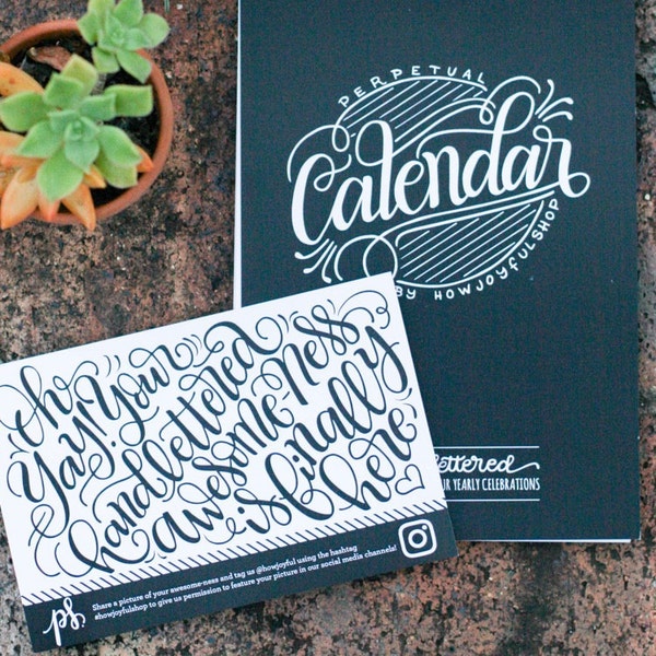 Perpetual Calendar Black & White - Hand Lettered Calendar - Birthday ...