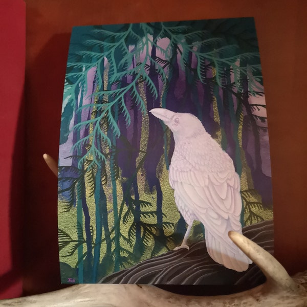 White Raven Print, Watercolour Raven Art, Colourful Raven Painting ...