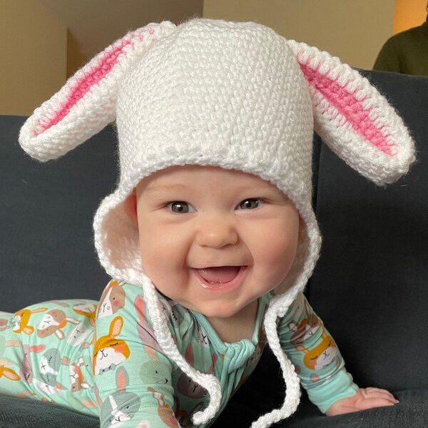 Bunny Hat Baby Rabbit Earflap Hat in Size 6 to 12 Months, Sizes New ...