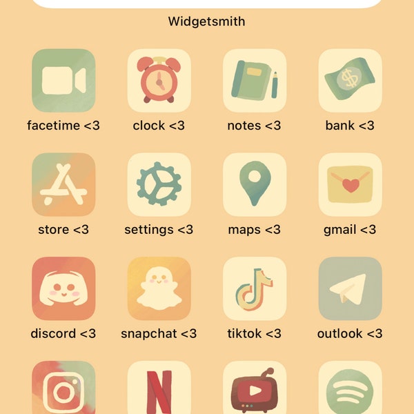 Cute Retro Hand Drawn Ios & Android App Icons | Home Screen Set ...