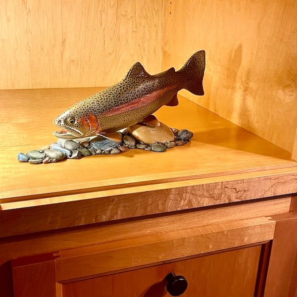 Rainbow Trout River Sculpture Fishing Gift for Anglers Handmade Made in ...