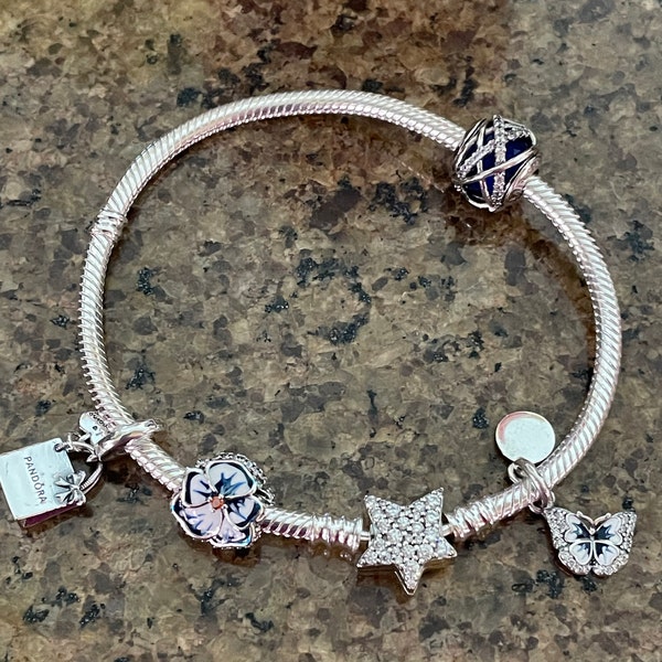 Pandora Charm, Pandora Silver Blue Butterfly & Quote Double Dangle ...