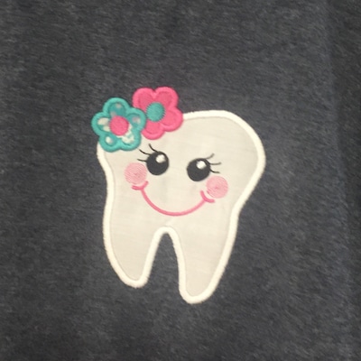 Girly Tooth Applique Machine Embroidery Design, Girl's Cute Tooth ...