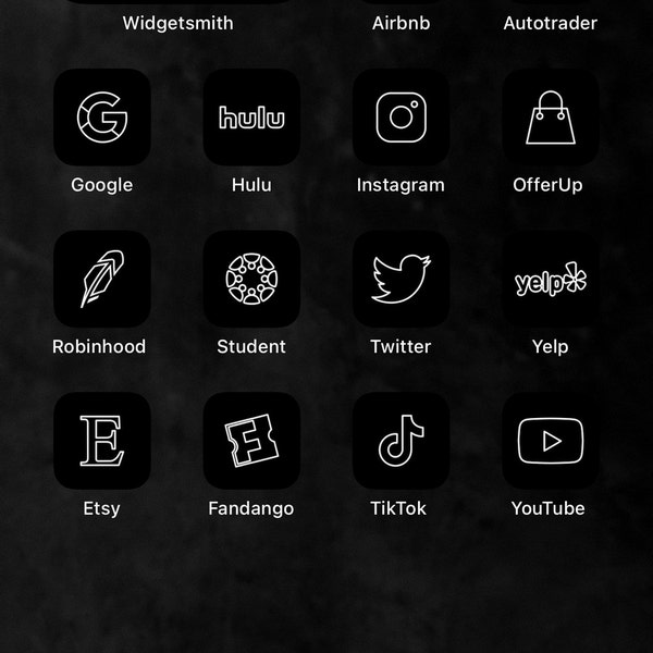 Black Icons, Dark Aesthetic App Icons, Dark Minimal App Covers, Ios ...