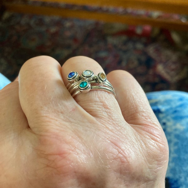 Stackable Gold Rings • Gold Stack Ring Set • 2 Birthstone Rings & 2 ...