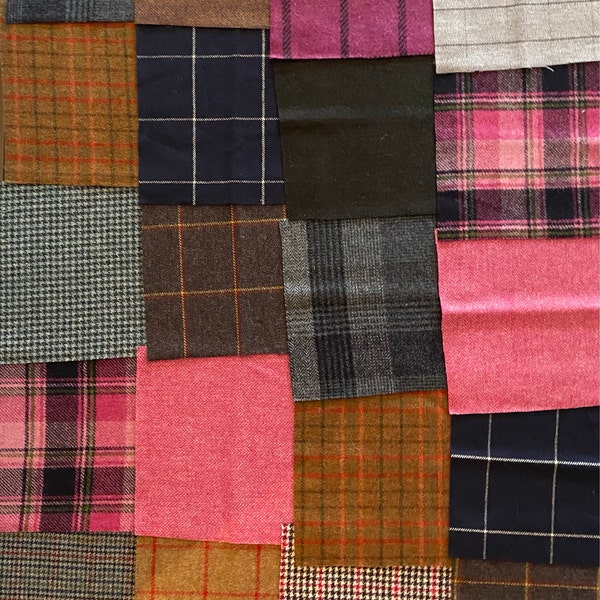 Tweed Fabric Patchwork Patches 20 Squares 23 Cm X 23 Cm 100% Pure Wool ...
