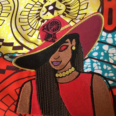 HOJ Lady in Red Hat Digital Machine Embroidery Design 4x4, 5x5, 6x6, 7x7, 8x8, 9x9, 10x10, 12x12 ...