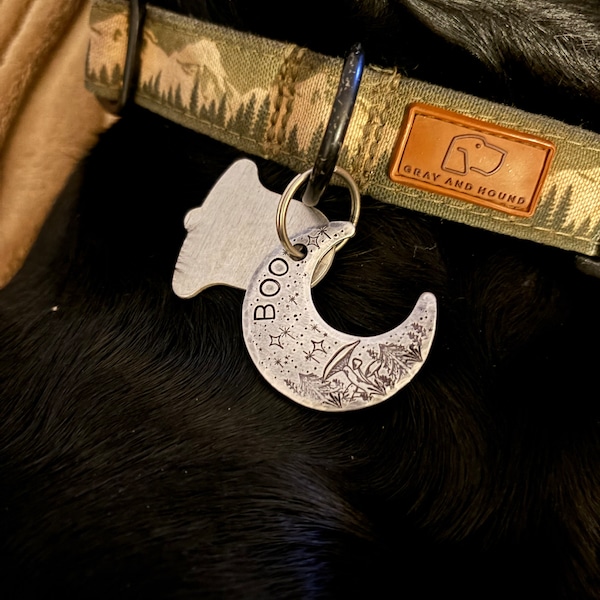 Moon Dog Tag, Moon Dog Tag With Stars, Dog Collar Tag, Hand Stamped ...