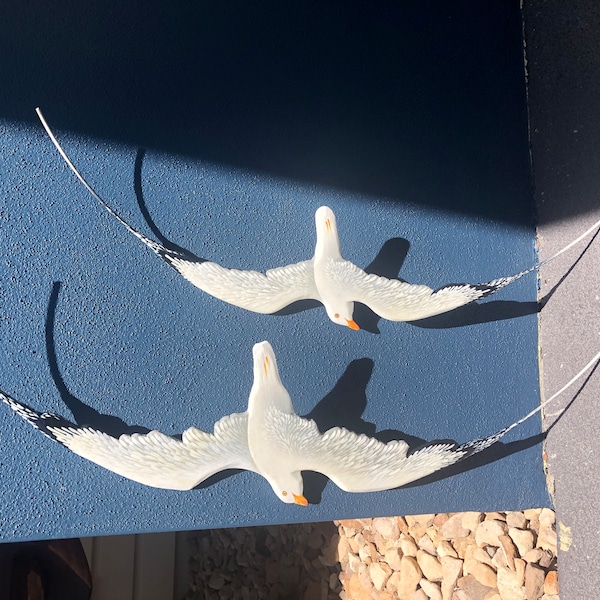 Set of 5 Wooden Painted Doves Large Bird Wall Decor Wall Installation ...