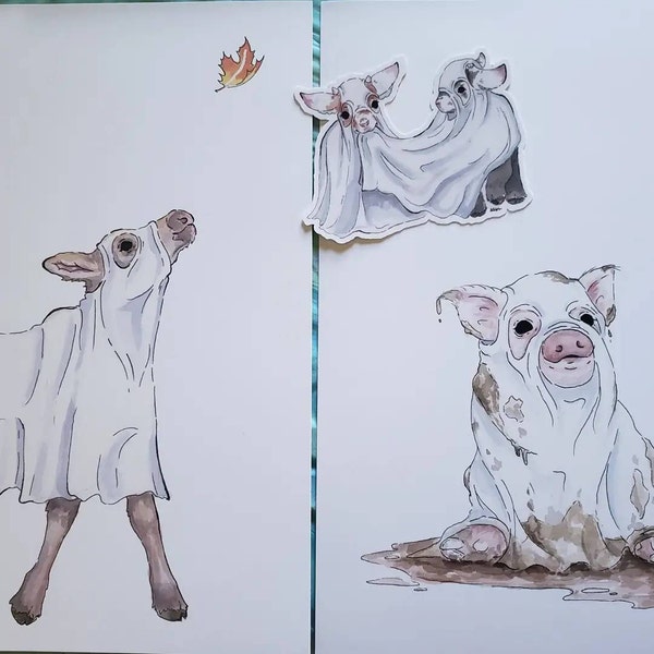 Spooky Ghost Pig Print - Etsy