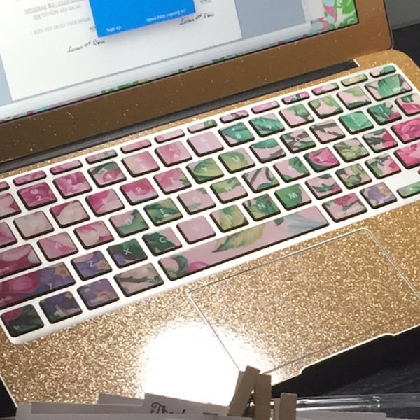 MacBook Keyboard Decal Stickers - Pink and Green Flower Pattern! - Etsy