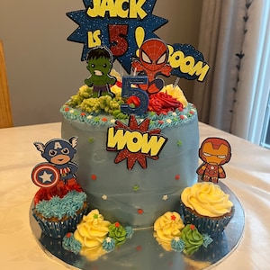 Superhero / Comic Book Themed Cake Topper personalised birthday Custom ...