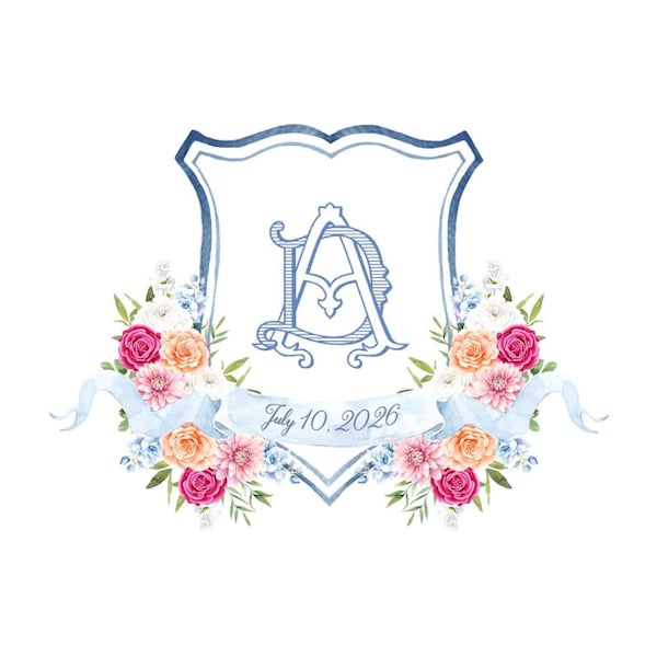 Custom Wedding Monogram Logo, Wedding Monogram, Watercolor Monogram ...