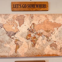 Globe Tan Map World Map Canvas, Vintage map art, Brown & Gold Map of ...