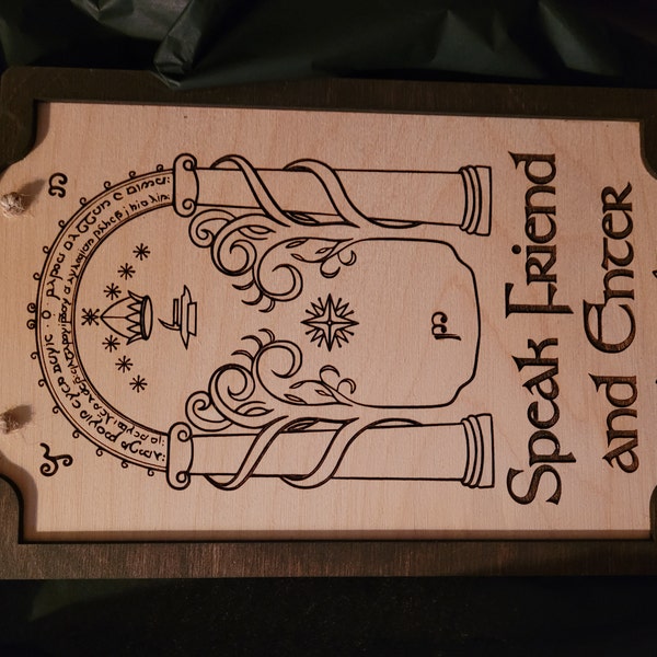 Speak Friend and Enter Wood Engraved Dwarven Door Sign | Elvish Ornate ...