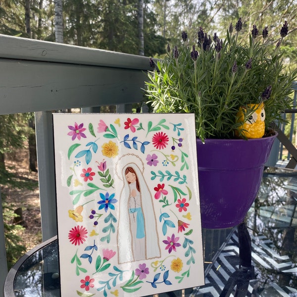 Floral Our Lady of Lourdes Printable Wall Art Our Lady of Lourdes ...