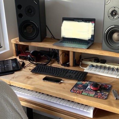 Studio Desk Modern Rustic Design Riser Shelf 19 Rack Storage Space ...