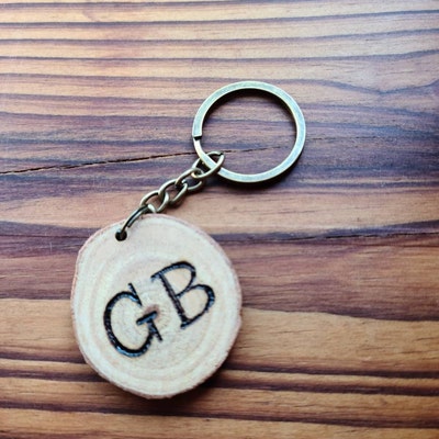 Initial Keyring, Log Slice, Rustic Wedding Favours , Rustic Bridal ...