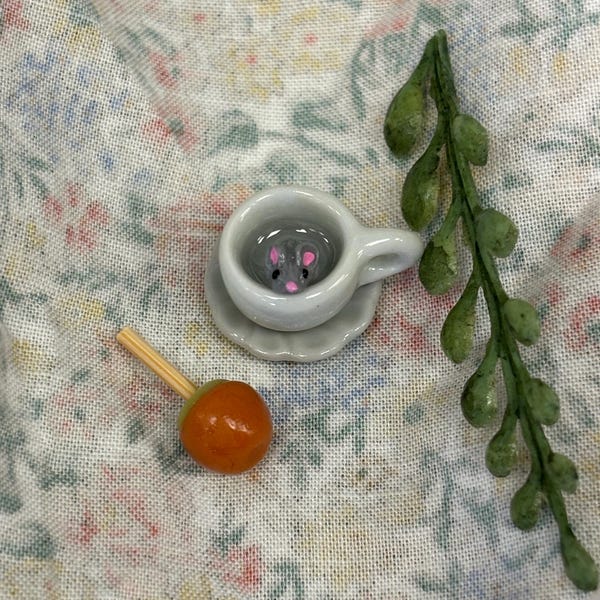 Mouse in a Mug/ Tiny Mouse/ World's Tiniest Mouse/ Miniature Teacup ...