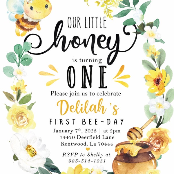 Bee Birthday Invitation, Editable Beehive Invite, Little Honey Party ...