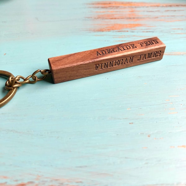 Engraved Wood Bar Key Chain - 4 Sided Keychain for New Home Car ...