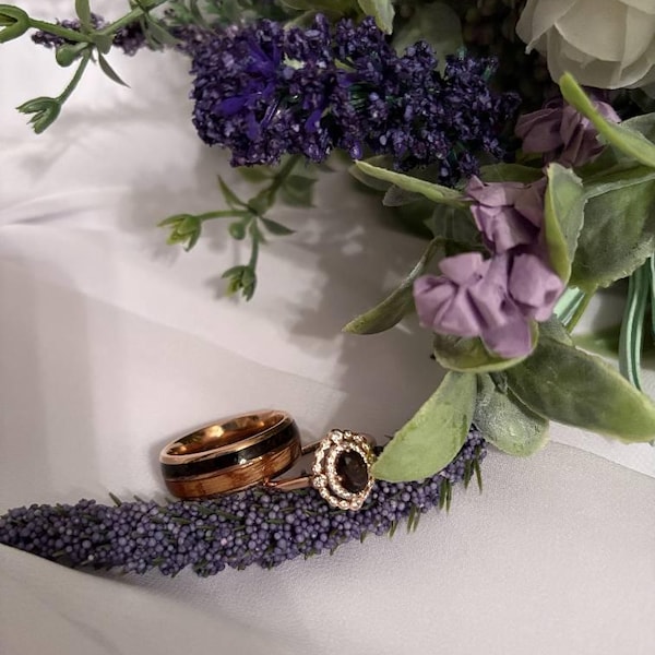Coffee and Whiskey Engagement Ring Set, His and Her Rose Gold Wedding ...