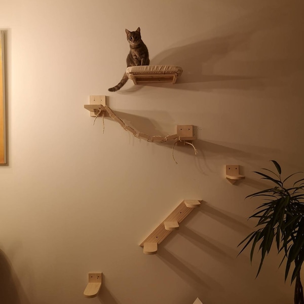 Pine Wood Cat Wall Post (play Furniture Cat Shelves) Includes Cat Bed ...