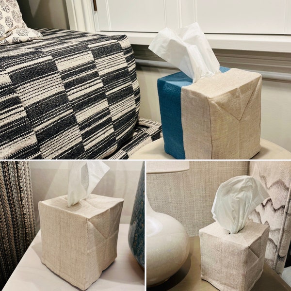 Classic Linen Tissue Box Cover. Minimalistic Bathroom Decor. Square ...