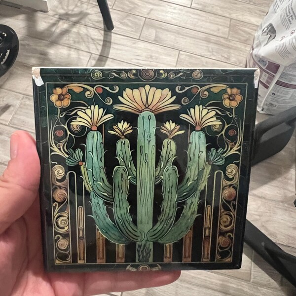 Bellflower Art Nouveau Decorative Tile | Drink Coaster | Desert Home ...