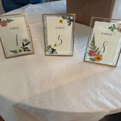 Table Number on Handmade Paper With Gold Table Card Holder, Wedding ...