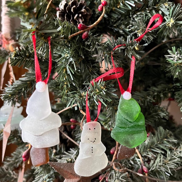 Sea Glass Reindeer Ornaments, Set of 3 - Etsy