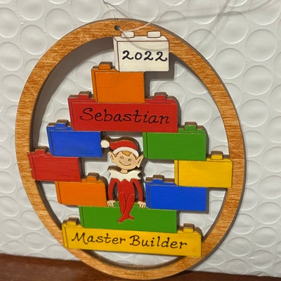 Personalized Christmas Brick Builder Blocks Ornament Wood, Laser Cut ...