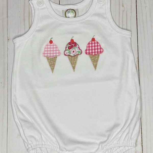 Summer Ice Cream Cone Trio With Cherry Zig Zag Applique Machine ...