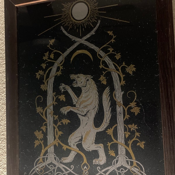 Heraldic Wolf Silver Art Poster Print, Werewolf Winter Solstice Sun ...