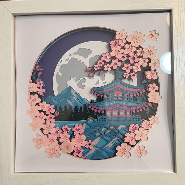 Japanese Cherry Blossoms Shadow Box Svg, Asian Shadow Box Svg, Japanese ...