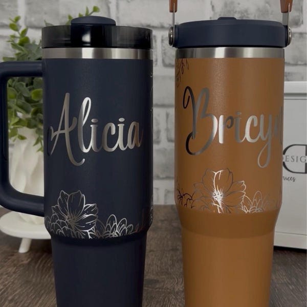 Customized Tumbler With Handle, Laser Engraved Spooky Design, Stainless ...