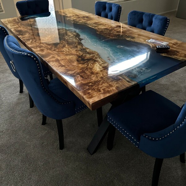 Custom Mappa Wood Live Edge Ocean Epoxy Table, Sea Style Epoxy Resin ...