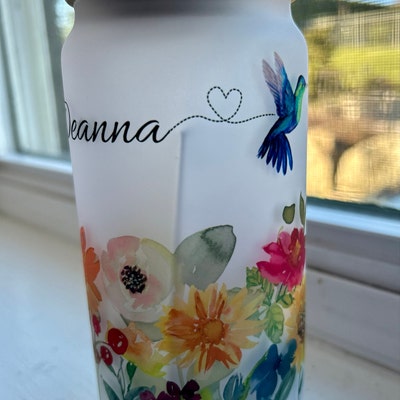 18oz Wildflower Frosted Glass Tumbler, Pretty Frosted Glass Can, Iced ...