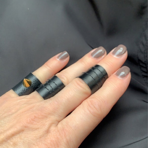 Spike Leather Ring Black Finger Cuff Silver Metal Stud Punk Jewelry ...