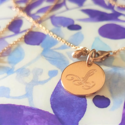 Monogram Disc Necklace 14K Personalized Jewelry Bloomdiamonds - Etsy