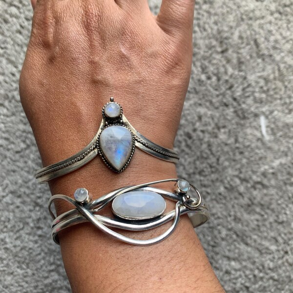 Moonstone Bangle~ Bohemian Bangle~ 925 Sterling Silver~ Women Hand ...