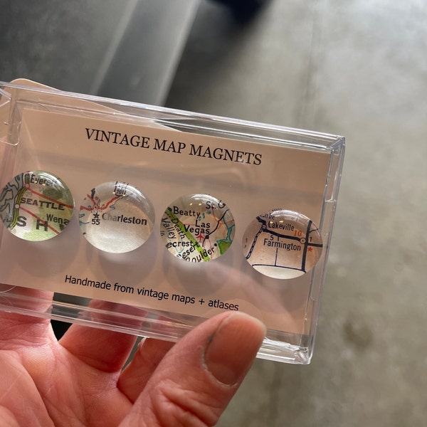 Custom Vintage Map Magnets, Set, You Pick the Locations, Map Gifts ...