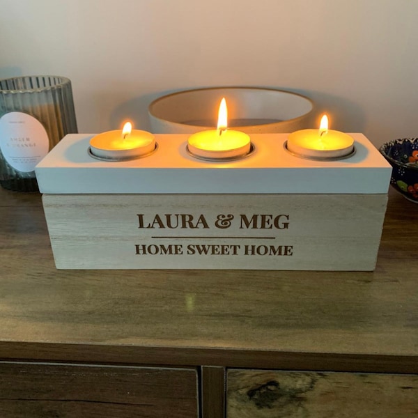 Personalised Classic Triple Tea Light Box - Tealight Box - New Home ...