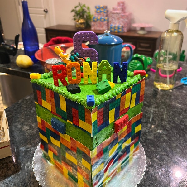 Colorful Building Bricks Edible Cake Wrap or Blocks Happy Birthday Cake ...