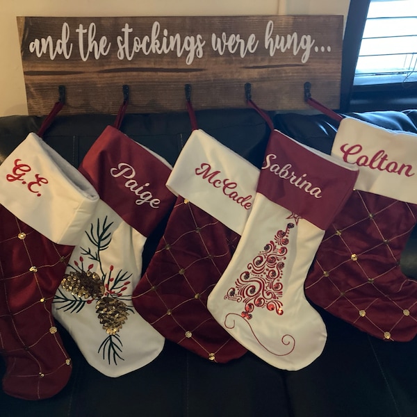 And the Stockings Were Hung, Stocking Hanger, Wooden Stocking Sign With ...