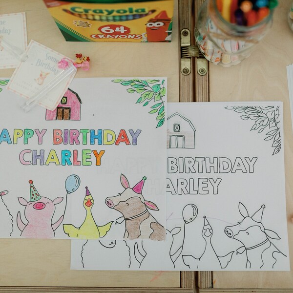Editable Coloring Page Farm Animals Birthday Party Activity Game Farm ...