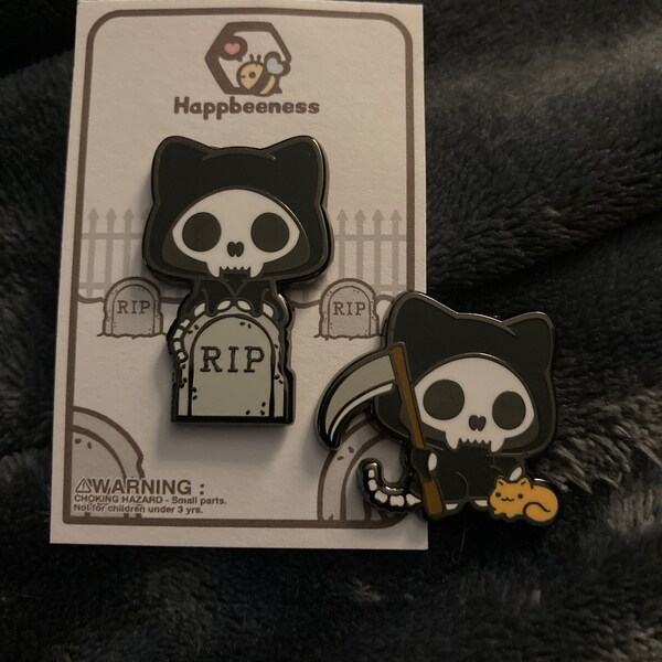 Cat Grim Reaper Enamel Pin Grim Reaper on Gravestone Cat Enamel Pin ...
