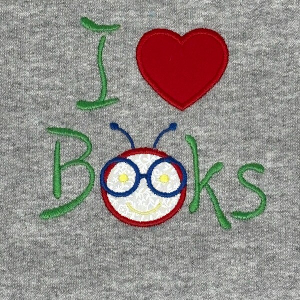 Back to School Embroidery Design,i Love Books Bookworm Machine ...