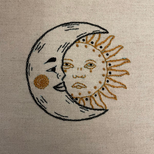 Digital PDF Pattern Crescent Moon and Sun Hand Embroidery Pattern PDF ...